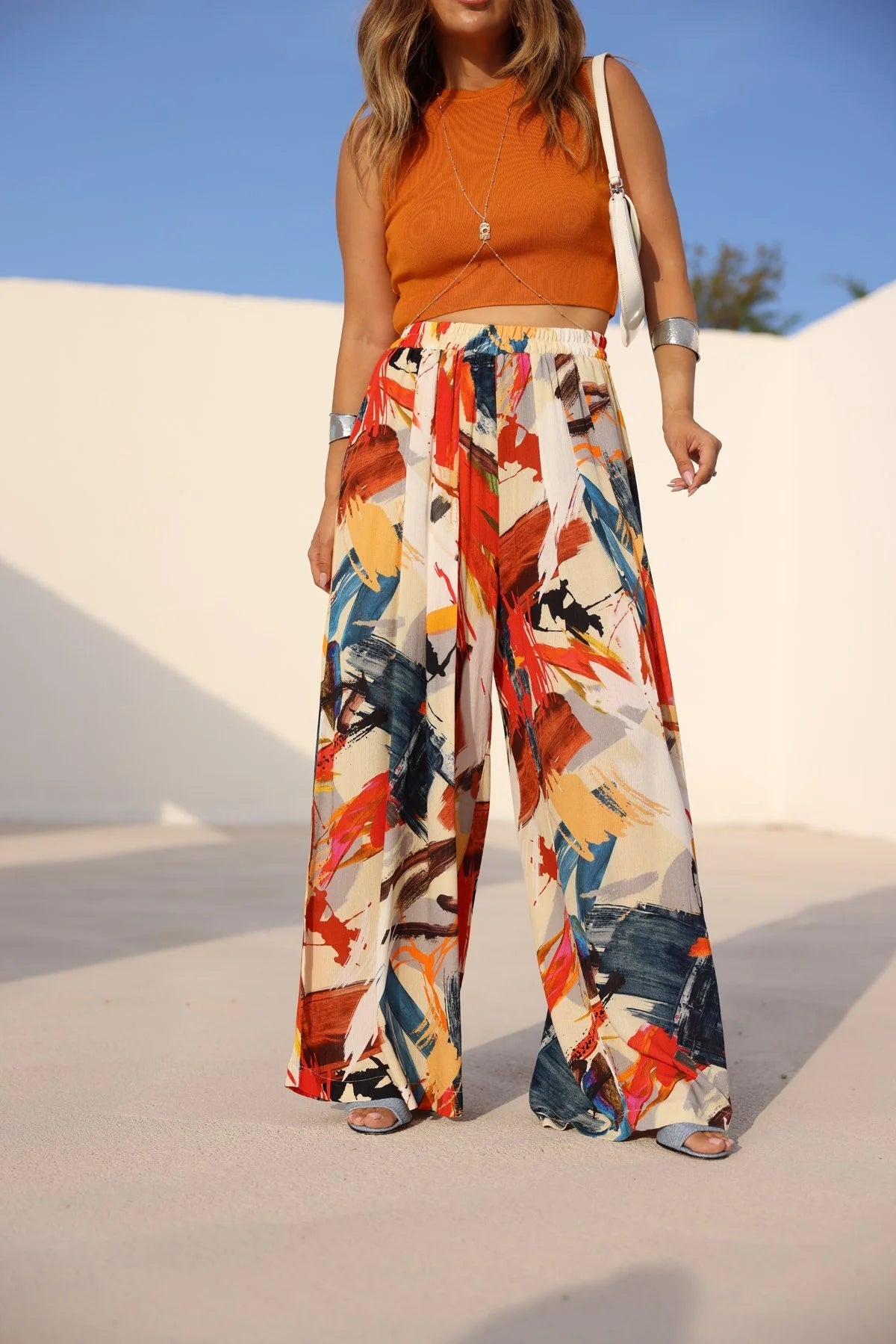Elastic Waist Patterned Wide Leg Trousers – Lebbse